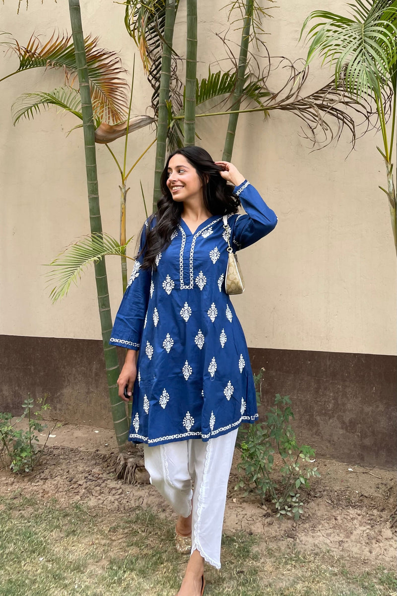Bahar Cotton Chikankari Kurta Set- Blue (Set of 2)– ShopHindya