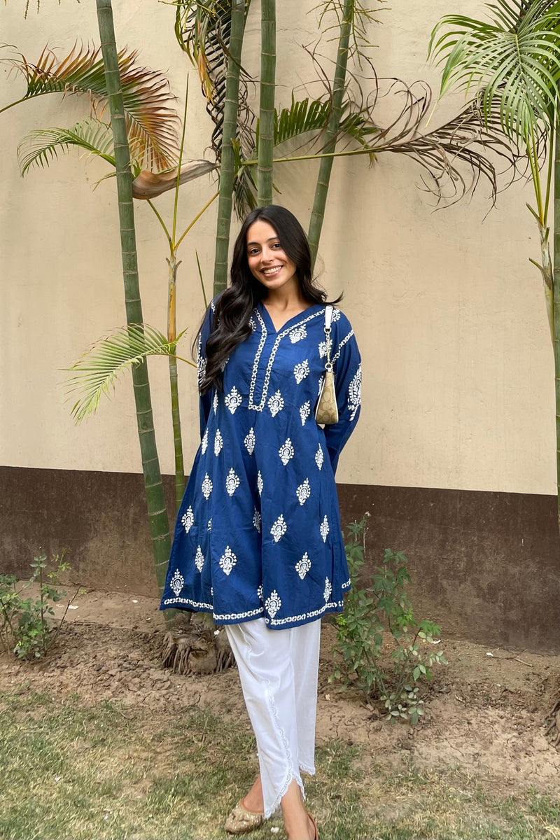 Bahar Cotton Chikankari Kurta Set- Blue (Set of 2)– ShopHindya